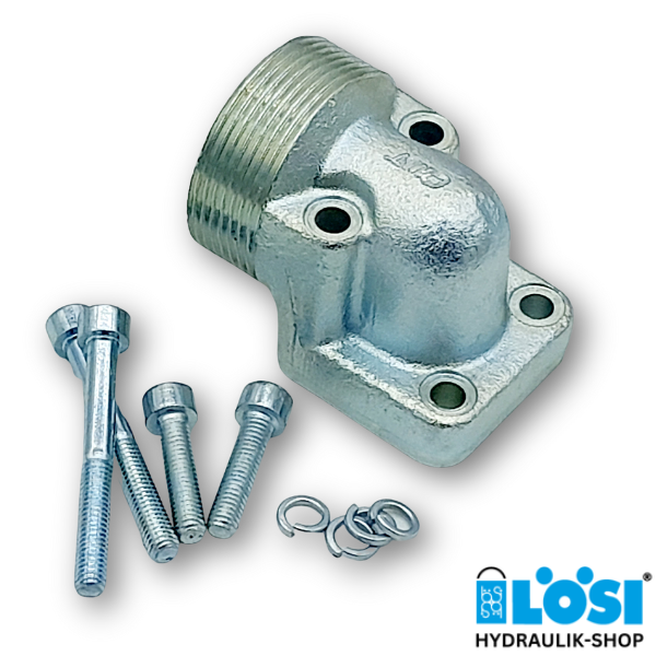 Angled flange 90°, PCD 40mm on 35L pipe, 4-hole now in LÖSI HYDRAULIC SHOP